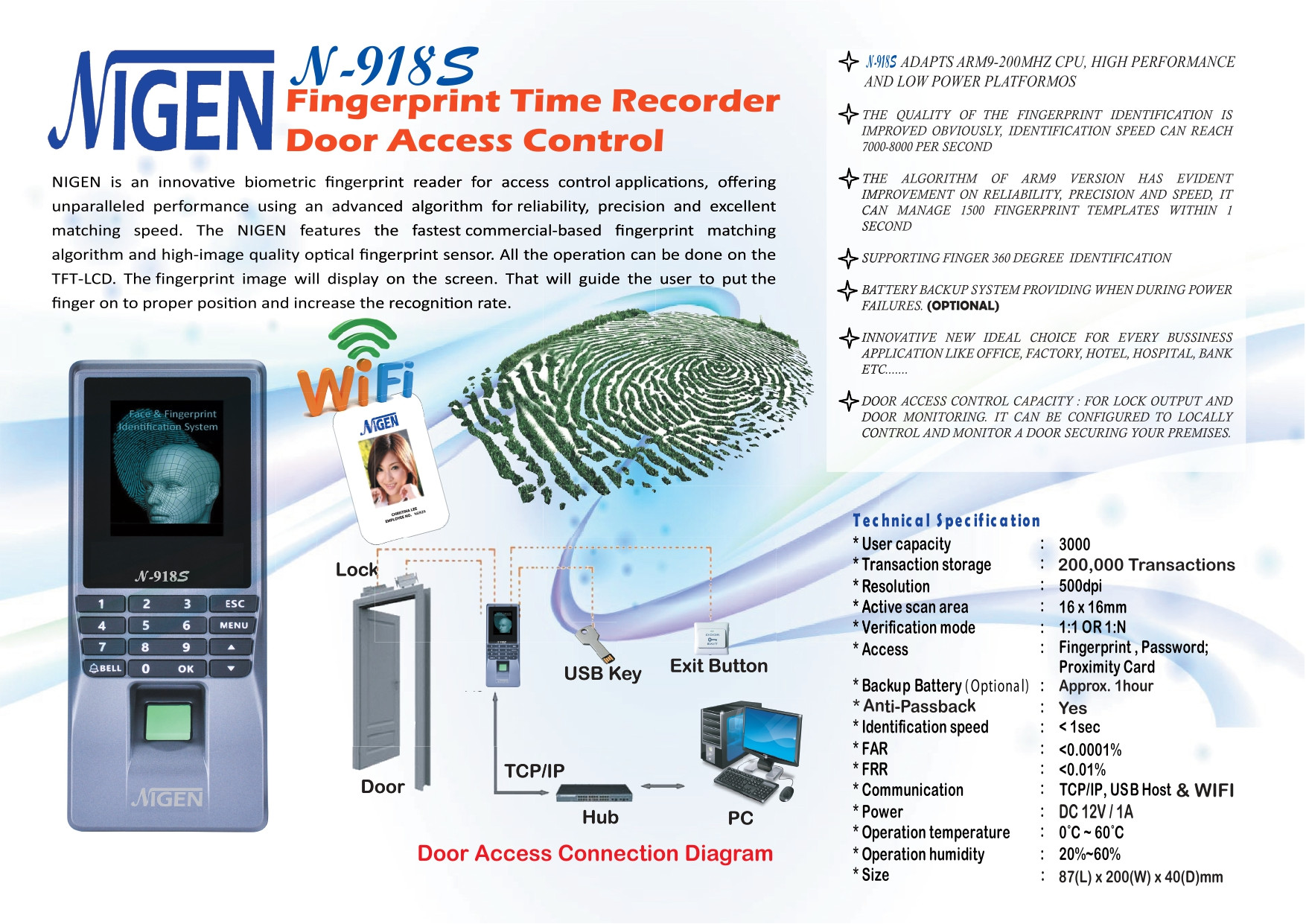 NIGEN N-918s Fingerprint With Door Access | TIMI Office Solution
